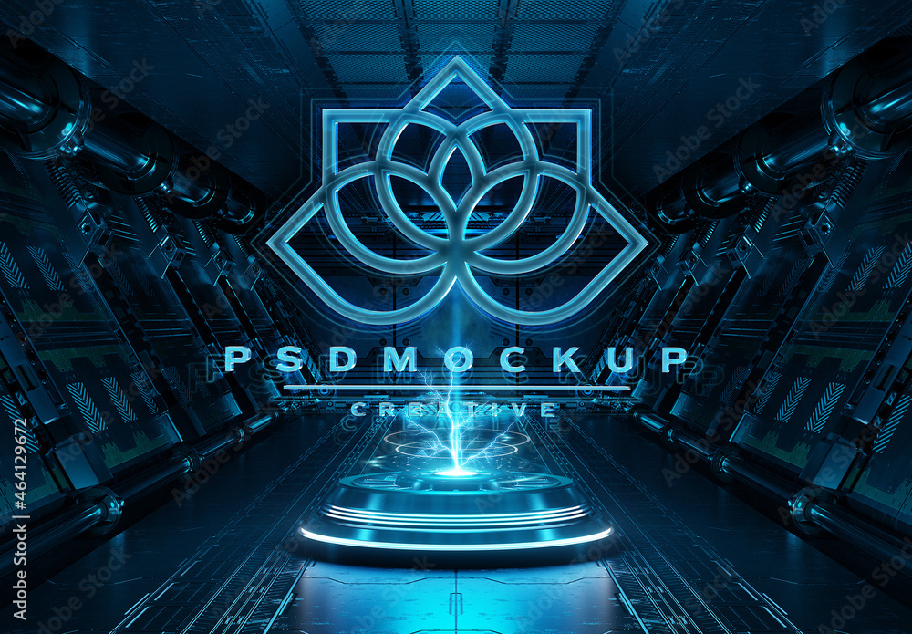 Glowing Neon Logo Mockup with Hologram Effect Stock Template | Adobe Stock