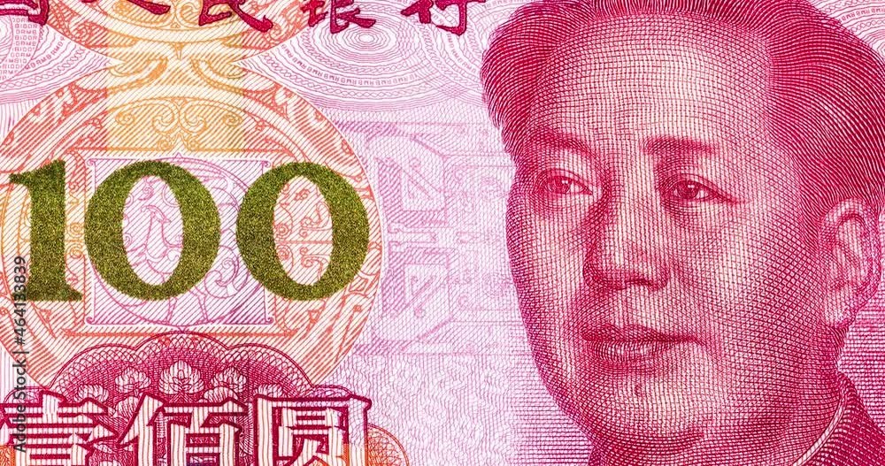 Banknote of Chinese 100 yuan with portrait of Mao Zedong. Chinese paper ...