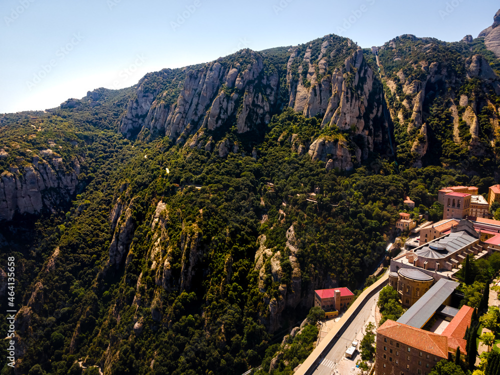 The aerial view of Santa Maria de Montserrat, an abbey of the Order of ...