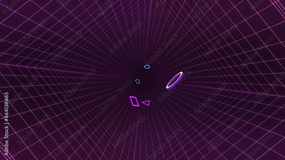 Abstract 3d geometric shapes loop animation. synthwave style background ...