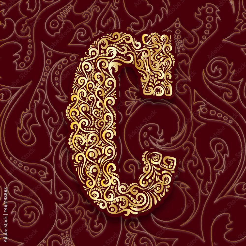 Golden Decorative Filigree Scroll-work Alphabet Capital Letter C On ...