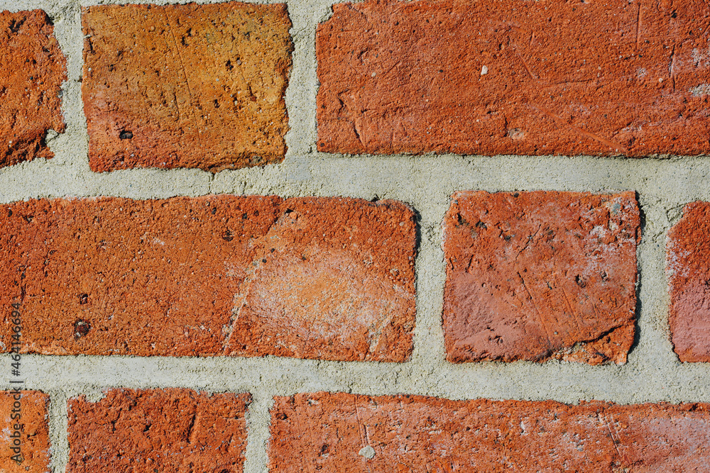 Foto Stock Close up of textured red brick wall background or backdrop ...