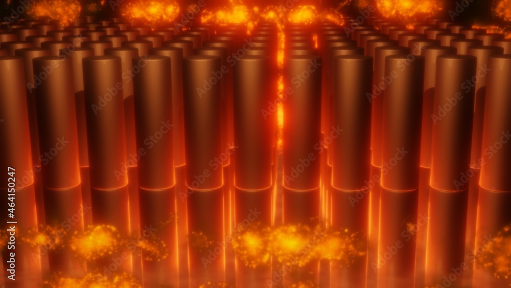 Glowing hot nuclear reactor, power plant fuel rods overheating ...