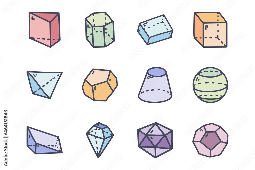 Geometric solids color vector doodle simple icon set Stock Vector ...