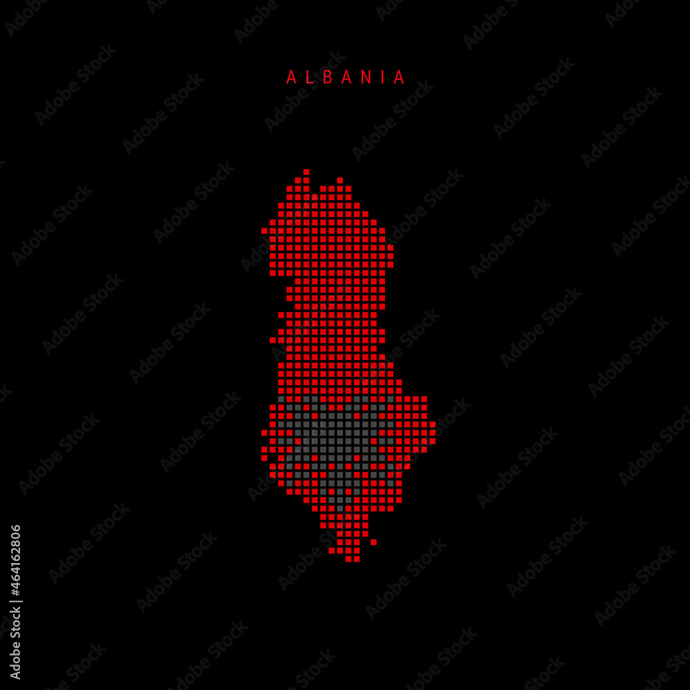 Square dots pattern map of Albania. Dotted pixel map with flag colors. Vector illustration Stock ...