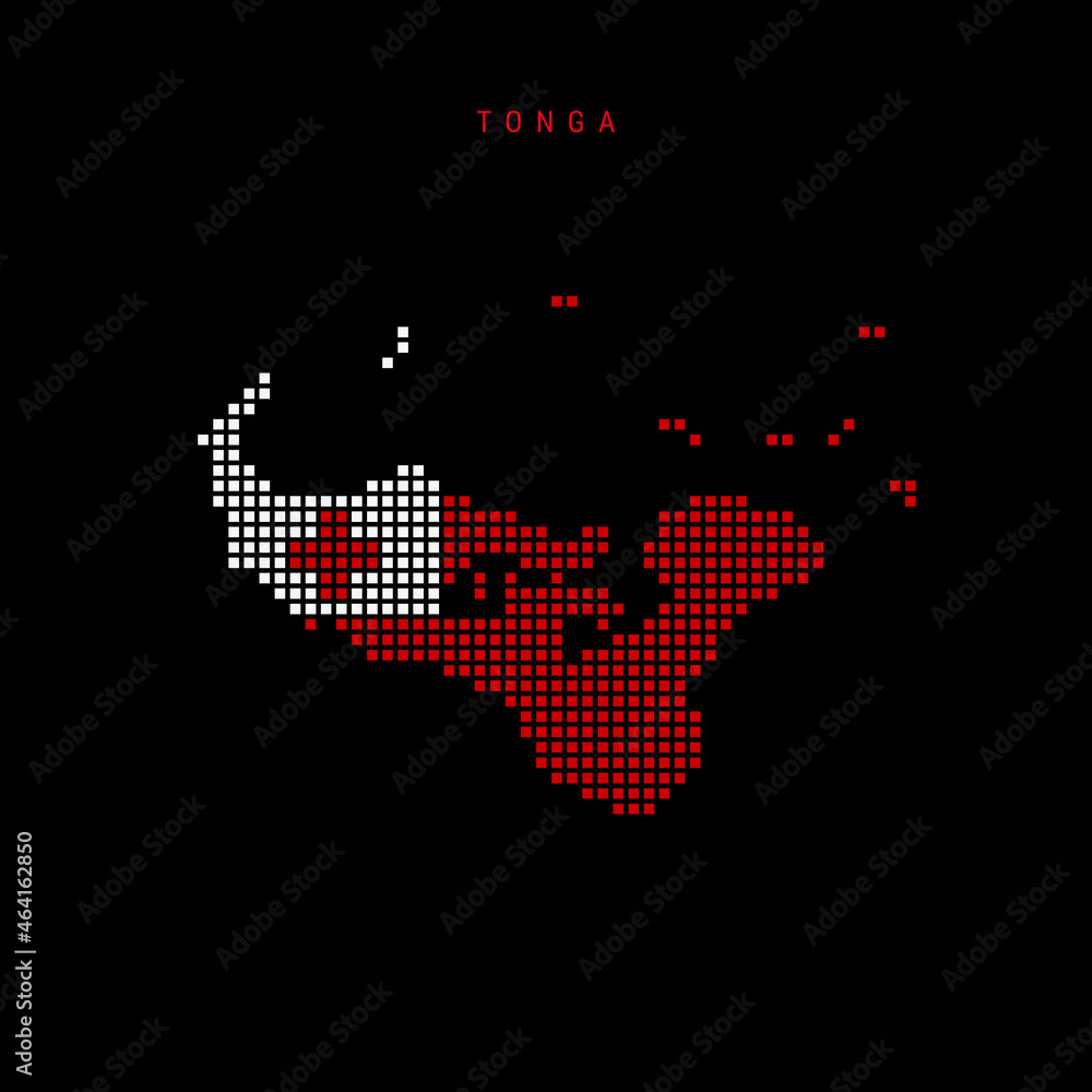 Square dots pattern map of Tonga. Dotted pixel map with flag colors ...
