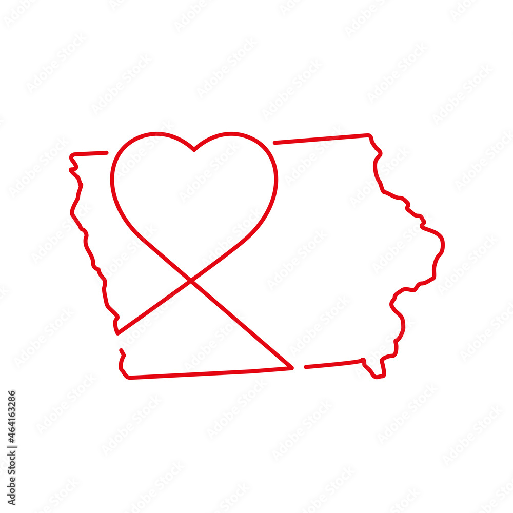 Iowa US state red outline map with the handwritten heart shape. Vector ...