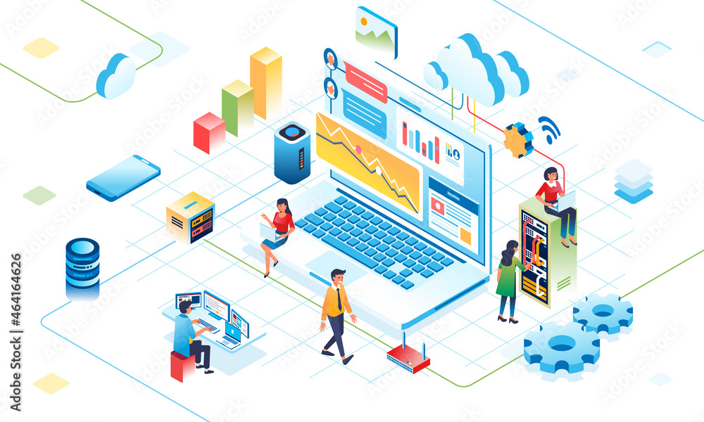 isometric illustration of cloud digital activity on internet, metaphor ...