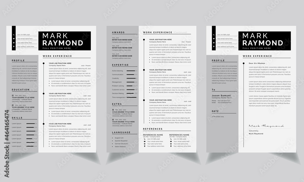 Vecteur Stock CV Template and Cover Letter Set 2 Page Resume Design ...