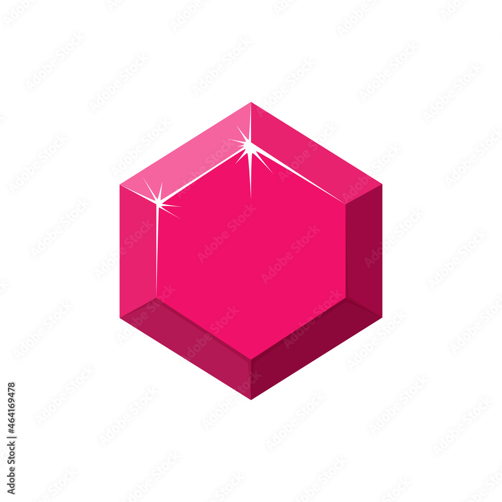Hexagon red gemstone. Ruby top view. Cartoon vector illustration ...