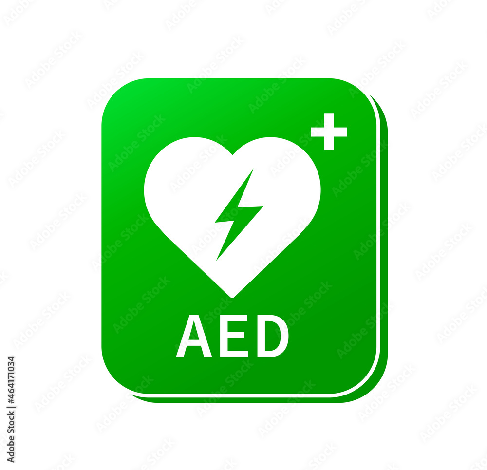 AED green button. Emergency defibrillator sign. Automated External ...