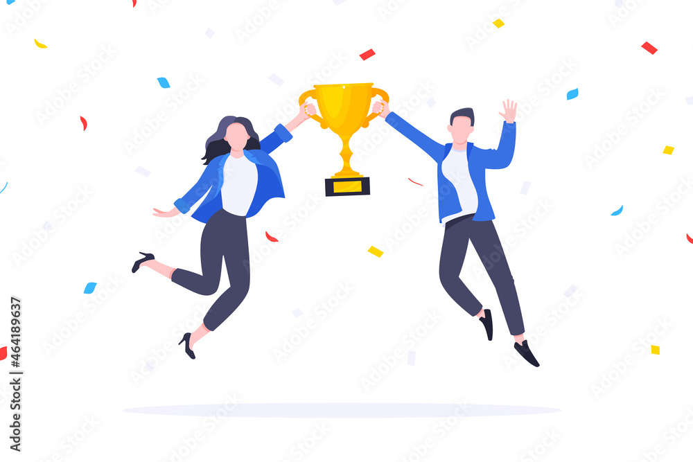 Happy business employee team winners award ceremony flat style design ...