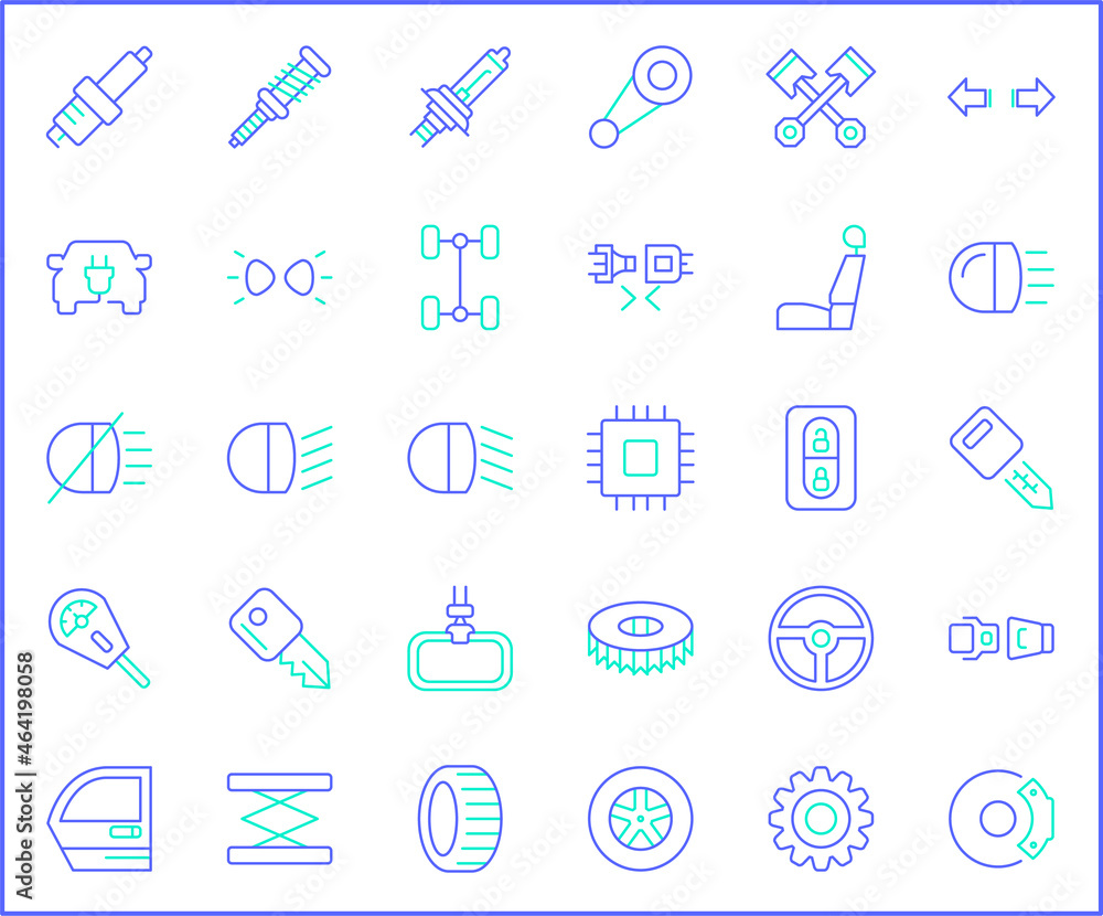 Set of Car parts and car service icons line style. It contains such ...