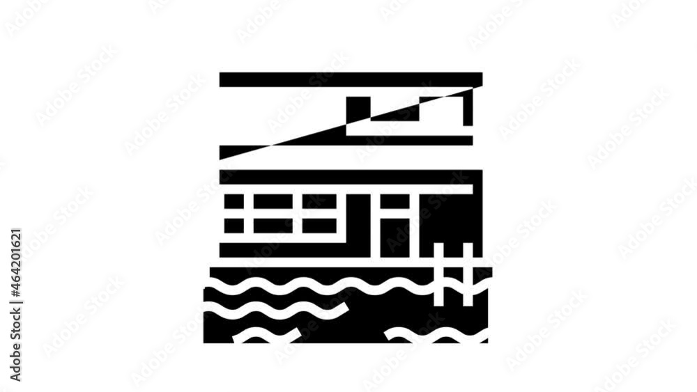floating on water residence house animated glyph icon. floating on ...