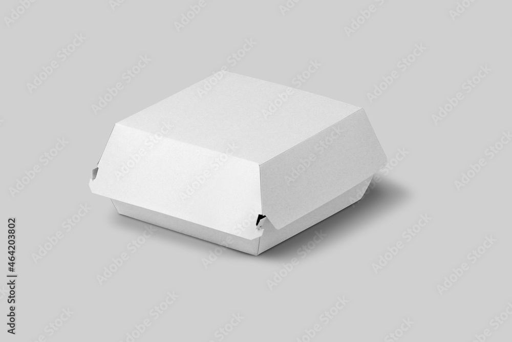 Empty blank white burger box with wrapped burger mock up isolated on a ...