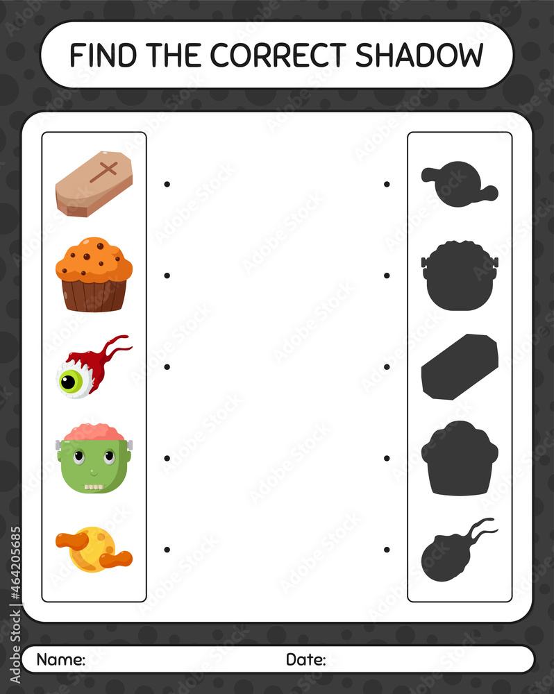 Find the correct shadows game with halloween icon. worksheet for ...