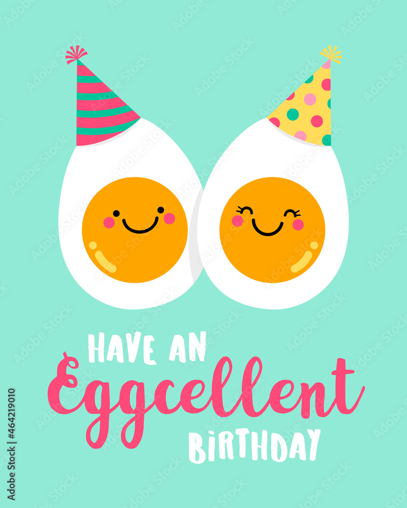 Cute boiled egg couple illustration for birthday greeting card design ...