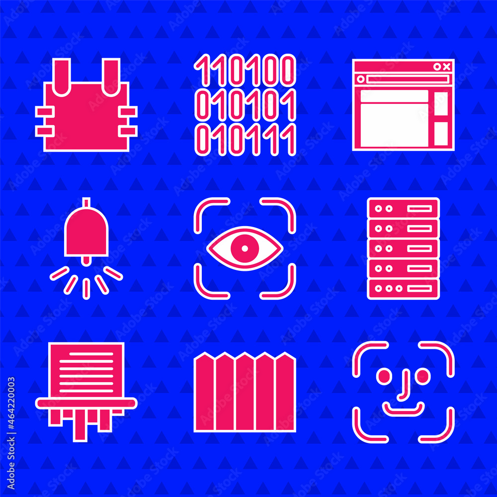 Set Eye scan, Garden fence wooden, Face recognition, Server, Data, Web Hosting, Paper shredder ...