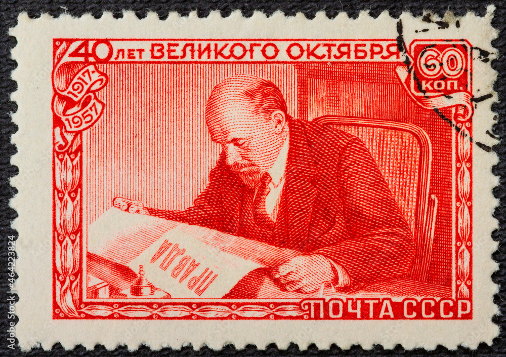 Plakát RUSSIA - circa 1957: A postage stamp printed in the USSR depicts ...
