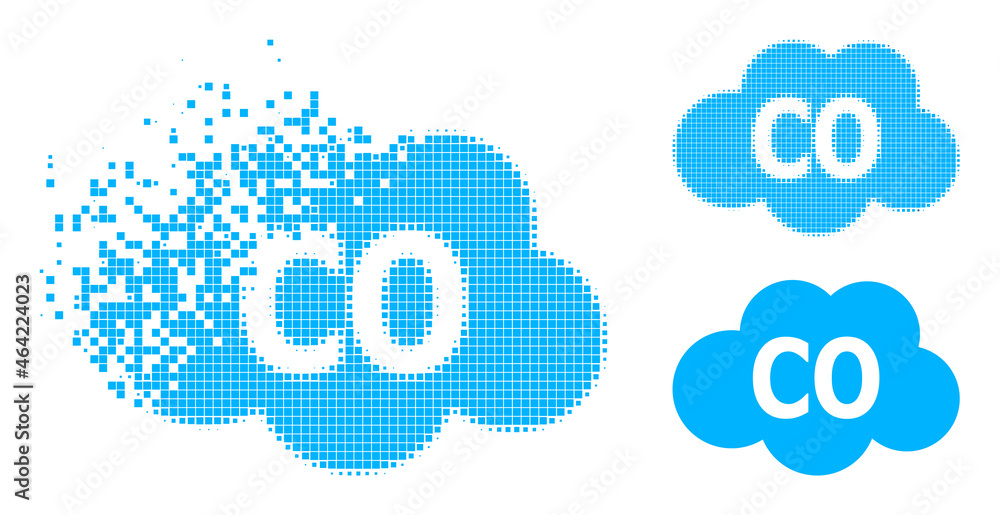Broken pixelated carbon monoxide icon with halftone version. Vector ...