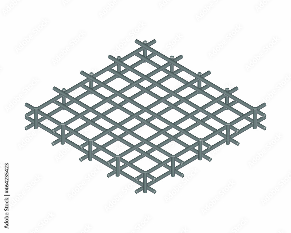 Isometric vector illustration tied rebar cage isolated on white ...