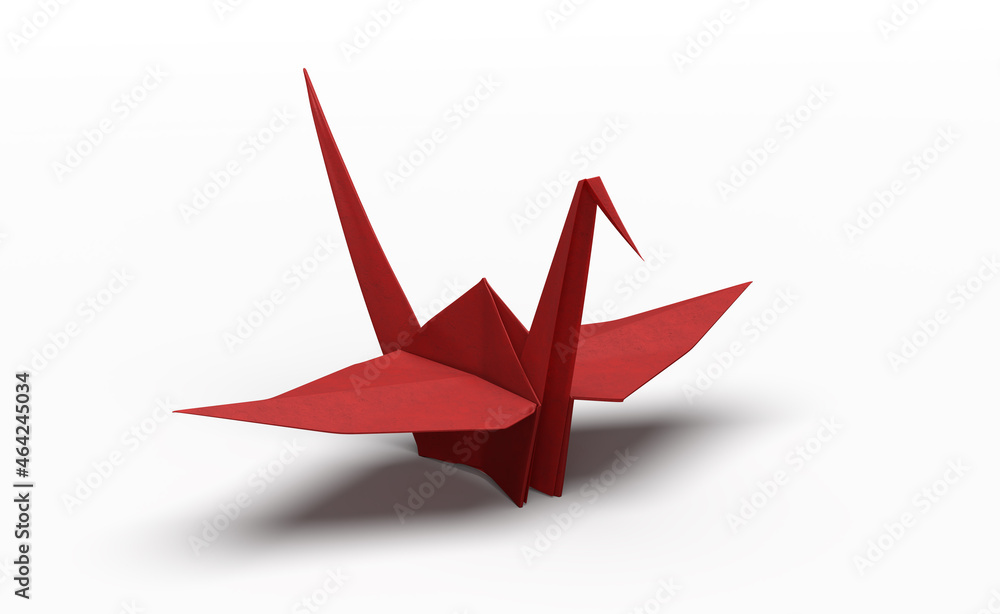 Isolated red crane bird origami. Stock Photo | Adobe Stock