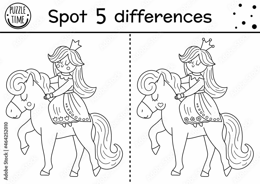 Black and white find differences game for children. Fairytale ... Black and white find differences game for children. Fairytale ...
