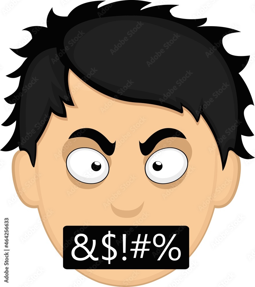 Vector emoticon illustration of a cartoon young man's face with an ...