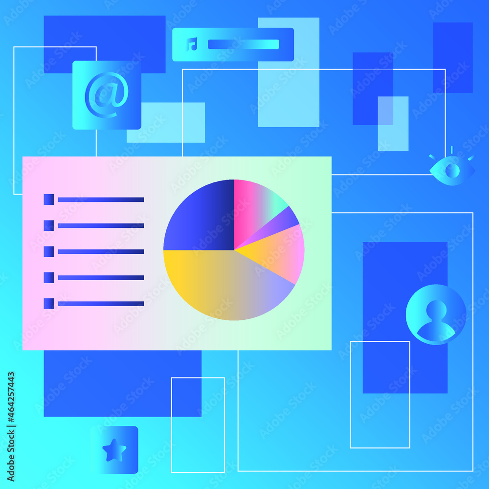 Vector infographics with chaotic rectangles and gradient icons and ...