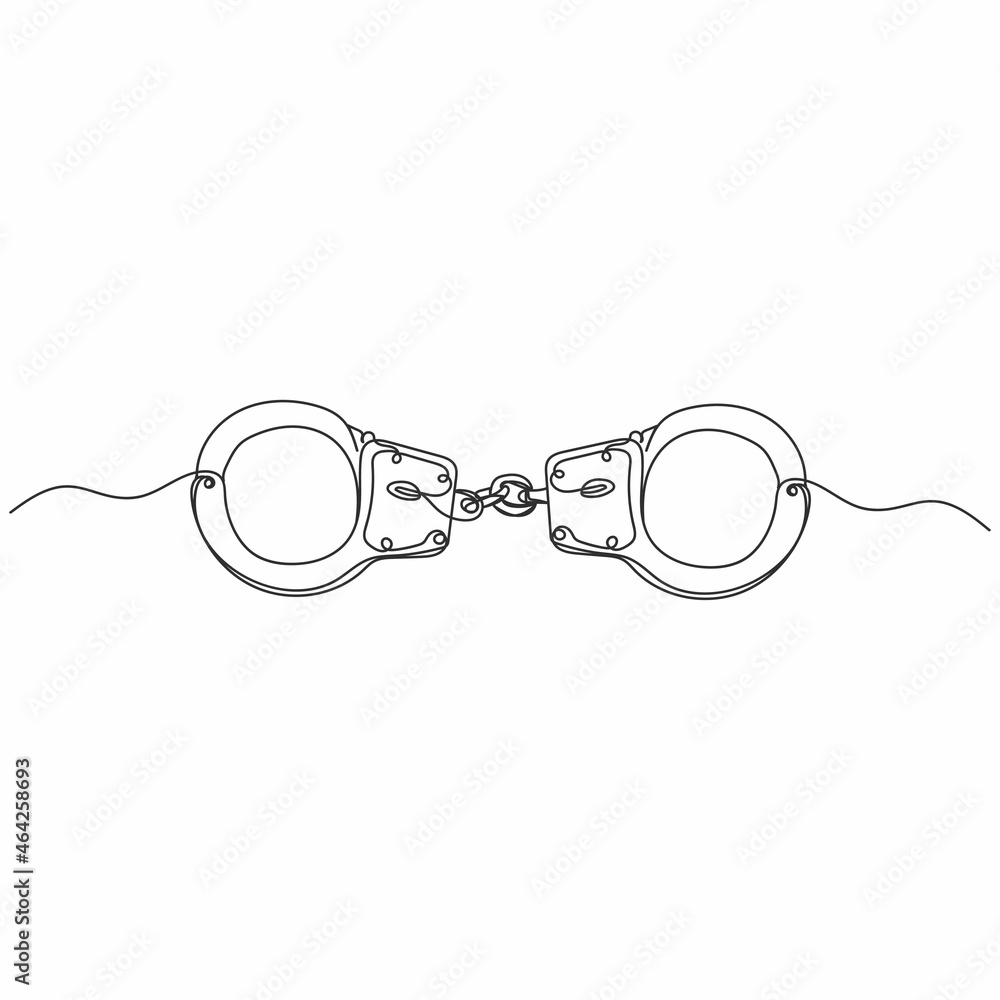 Vector continuous one single line drawing of handcuffs in silhouette on ...