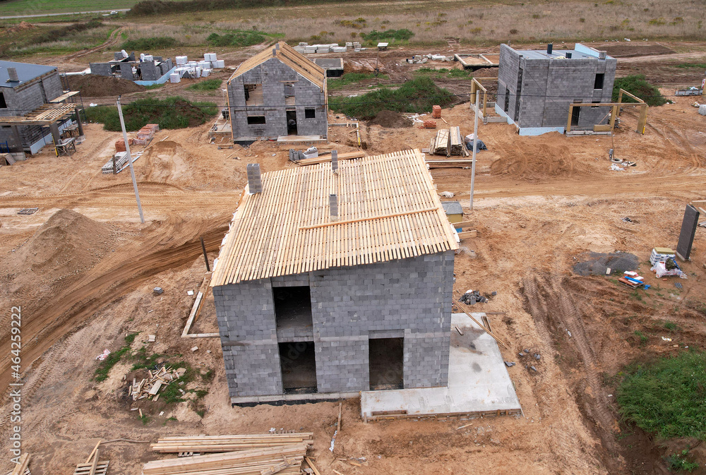 Building a country house of expanded-clay concrete blocks. Unfinished ...