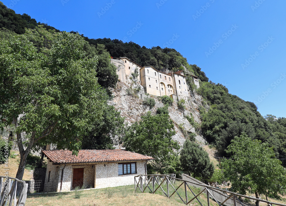 view of the Ancient Convent of the village of Greccio where St. Francis ...