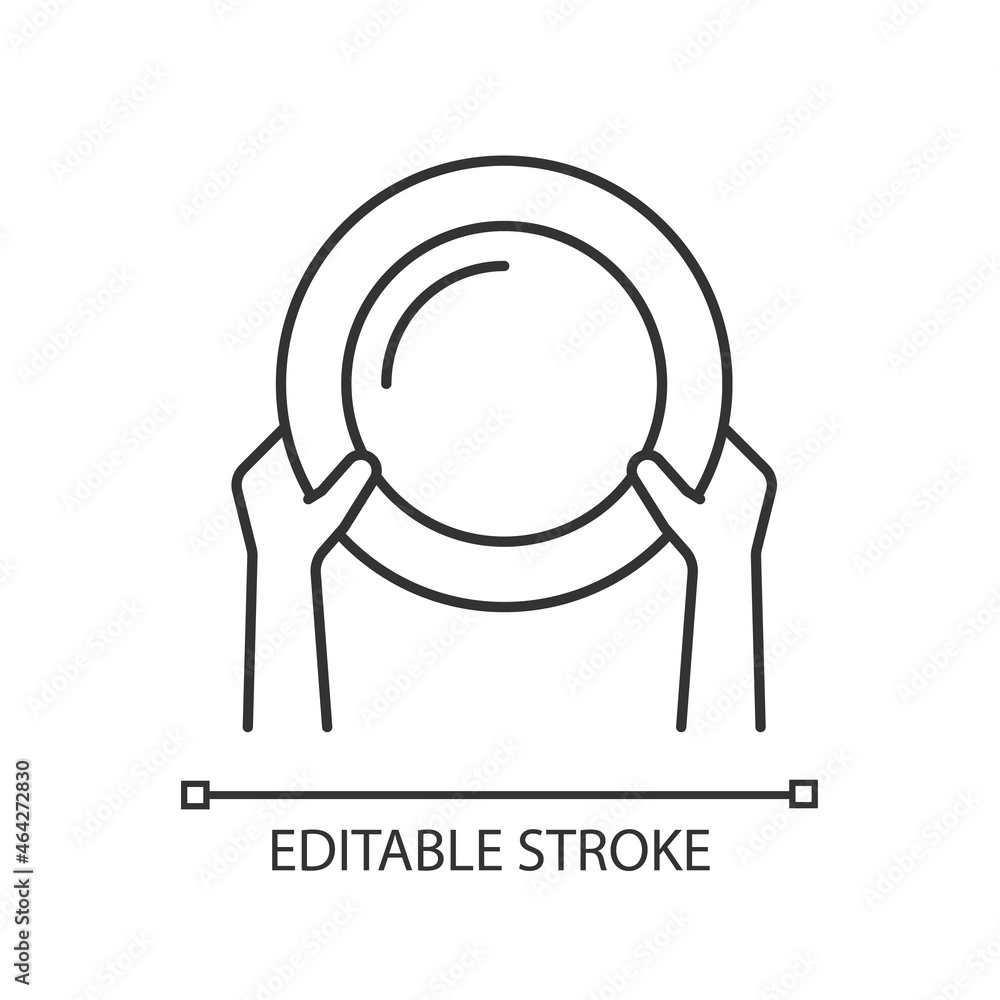 Asking for food linear icon. Poverty and starvation. Lack of nutrition ...