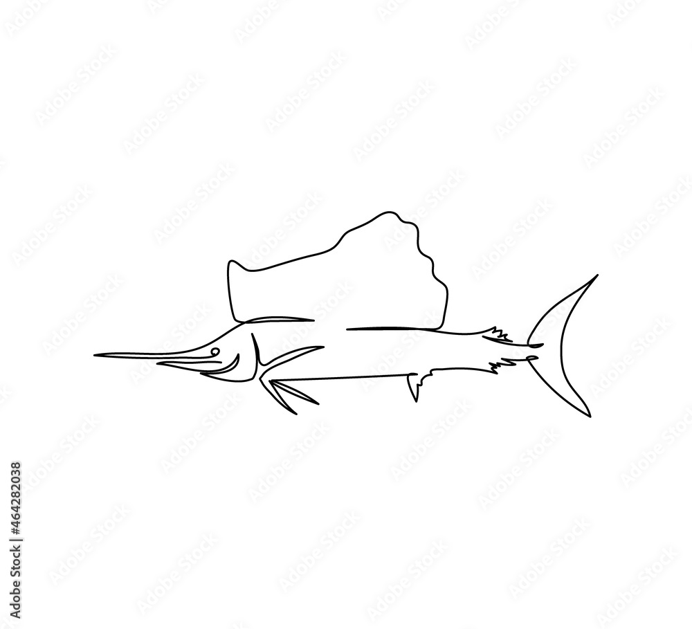 Swordfish, tuna, sailfish continuous line drawing. One line art of ...