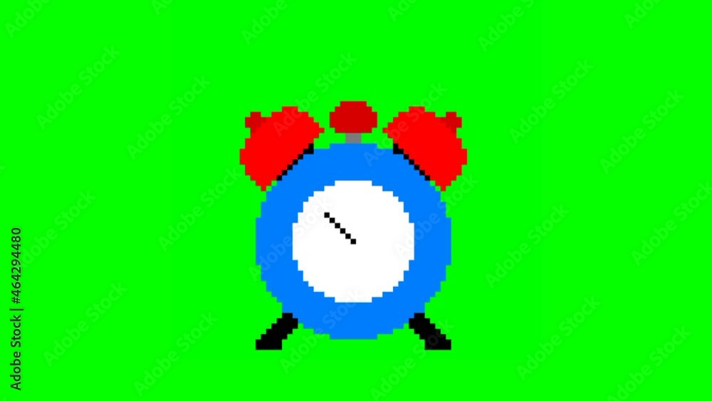Alarm clock pixel art 2D animation on green screen. Looped motion ...