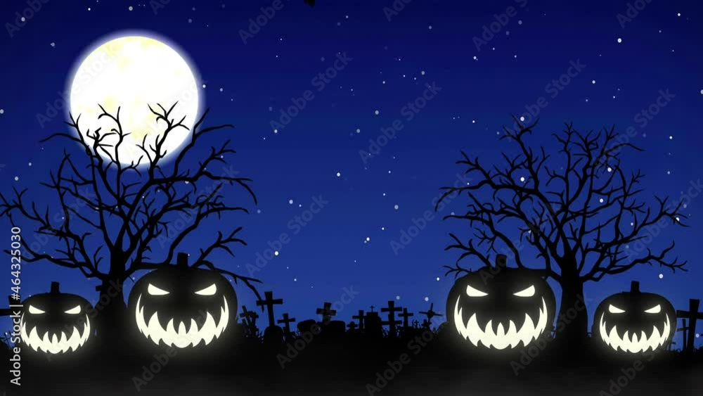 Scary night of halloween background animation with stars, moon, flying ...