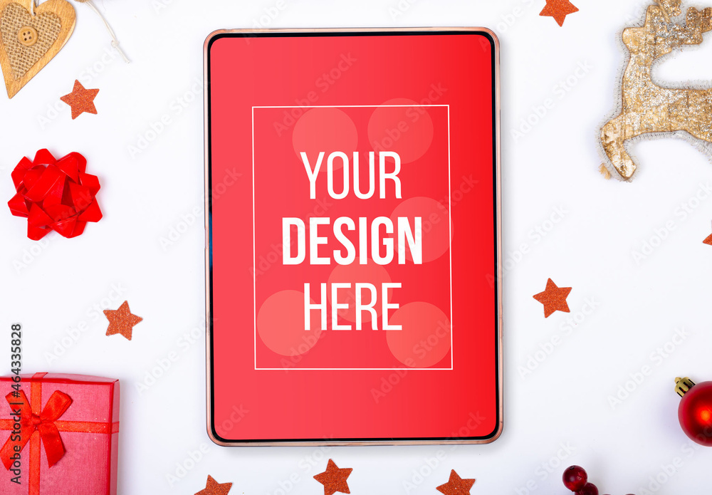 Christmas Tablet with Decorations Mockup Stock Template | Adobe Stock