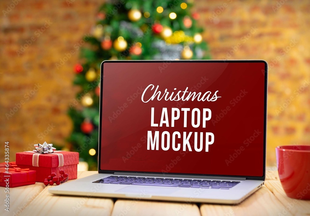 Christmas Laptop Mockup Stock Template | Adobe Stock