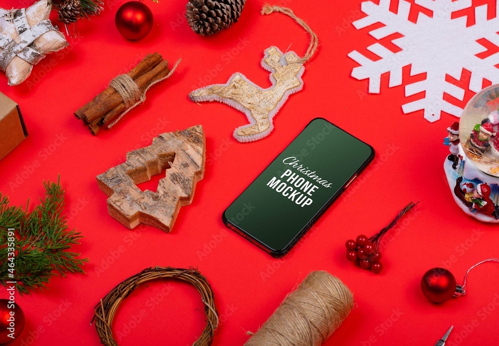 Christmas Phone with Decorations Mockup Stock Template | Adobe Stock