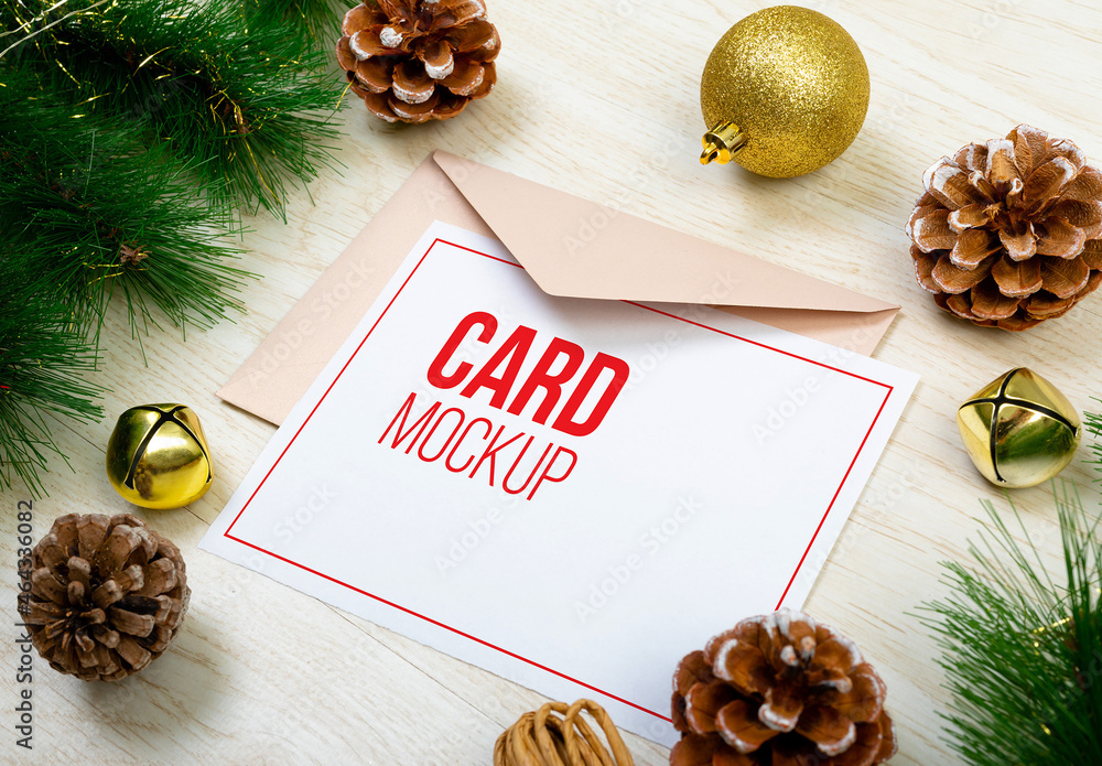 Christmas Card with Decorations Mockup Stock Template | Adobe Stock