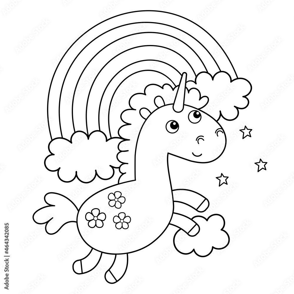 Coloring Page Outline Of cartoon lovely magic unicorn. Fairy tale hero ...