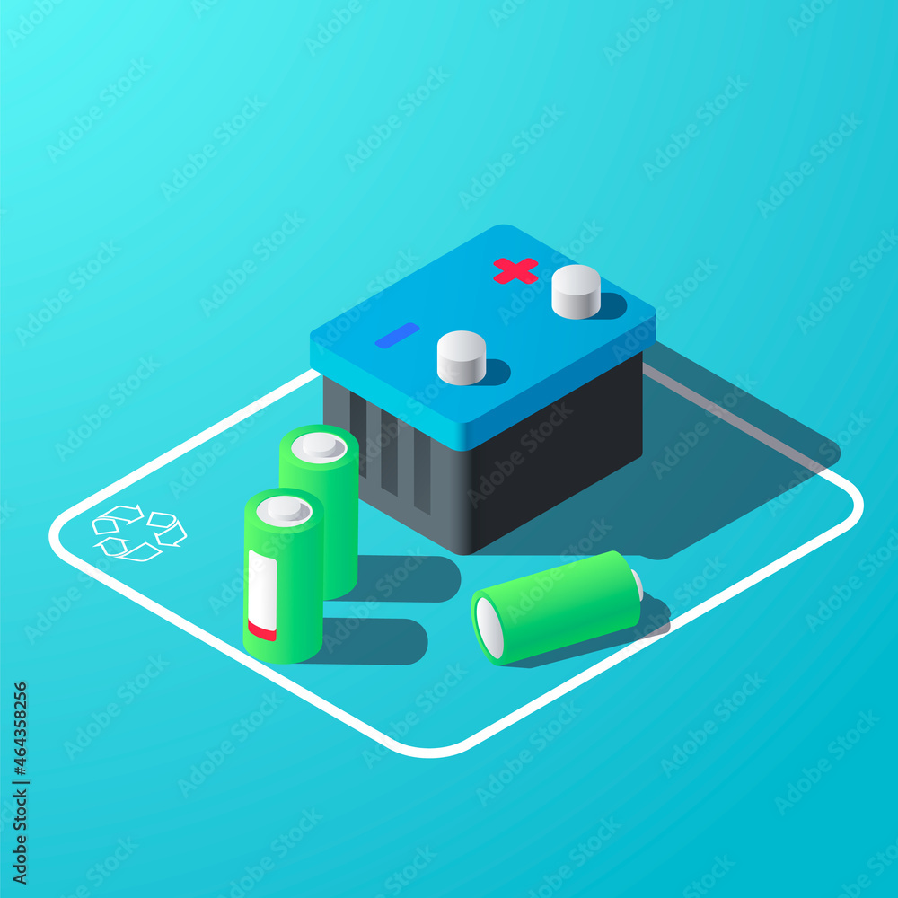 Recycling sign with used acid and lithium batteries . Used batteries ...