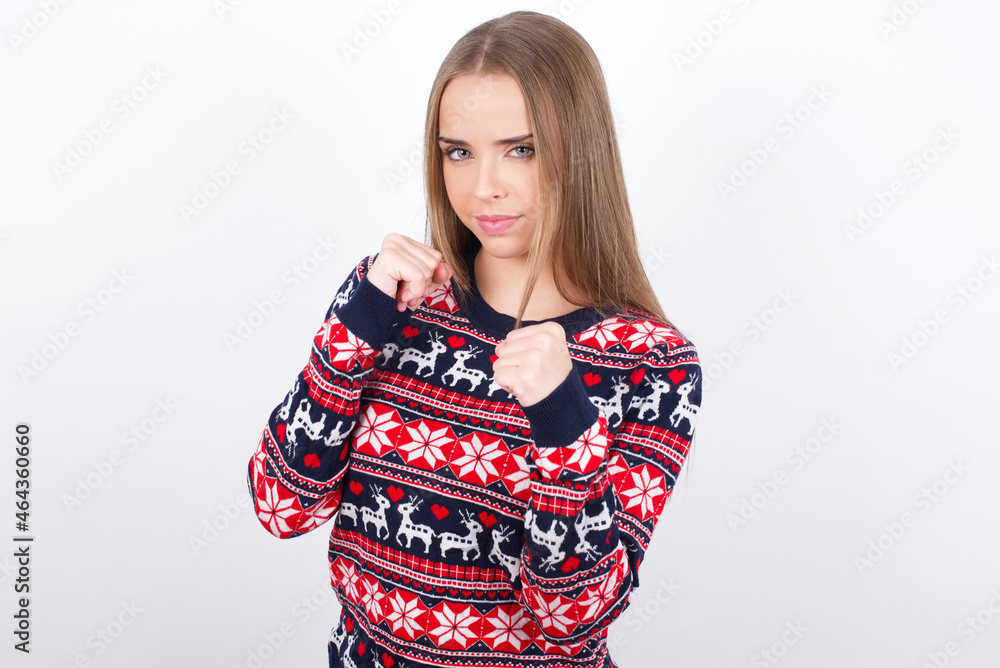 Portrait of attractive Young beautiful caucasian girl wearing christmas ...