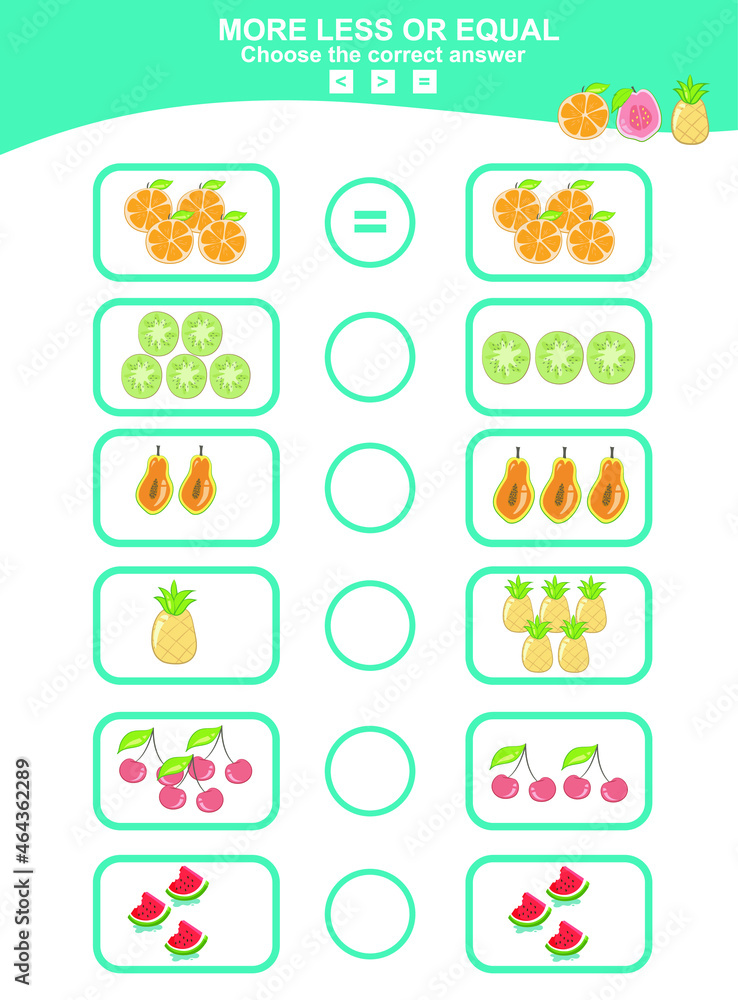 Math educational game for children. Choose more, less or equal game ...