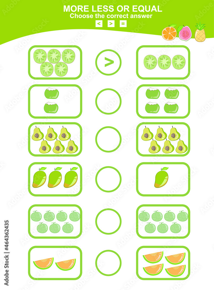 Math educational game for children. Choose more, less or equal game ...