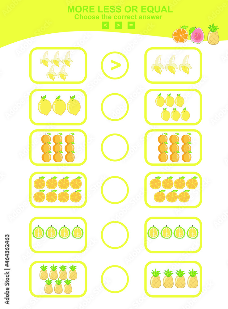 Math educational game for children. Choose more, less or equal game ...
