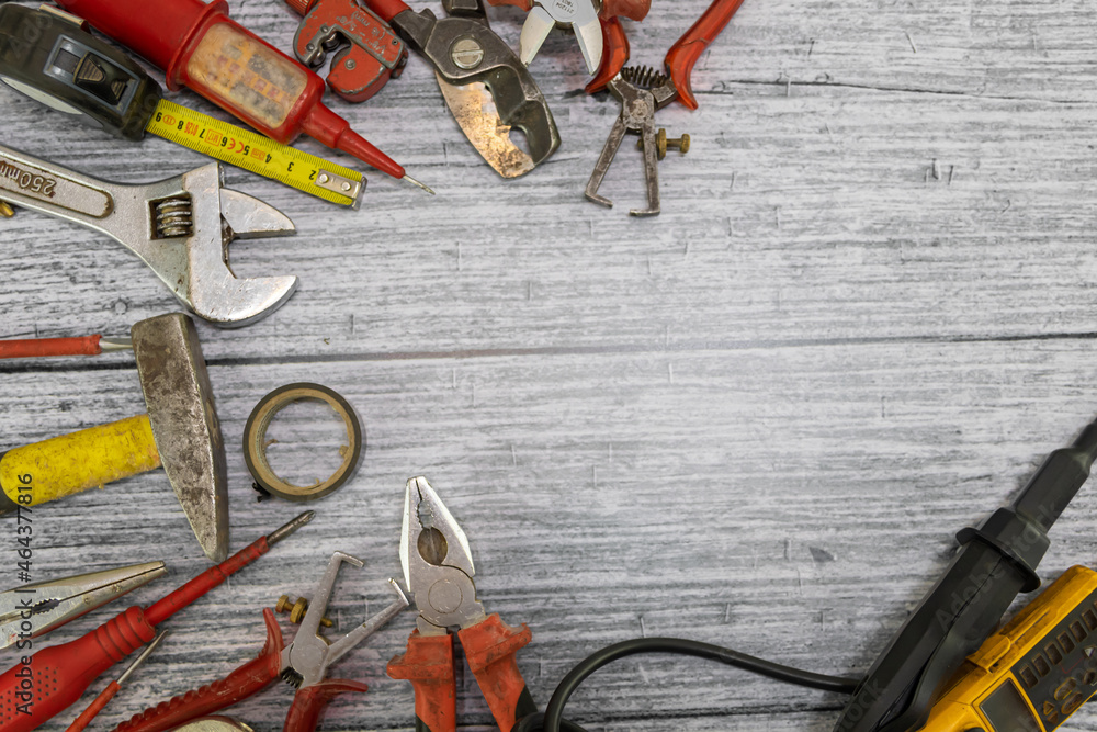 Probe voltage tester, hammer and many repairing tools and instruments ...