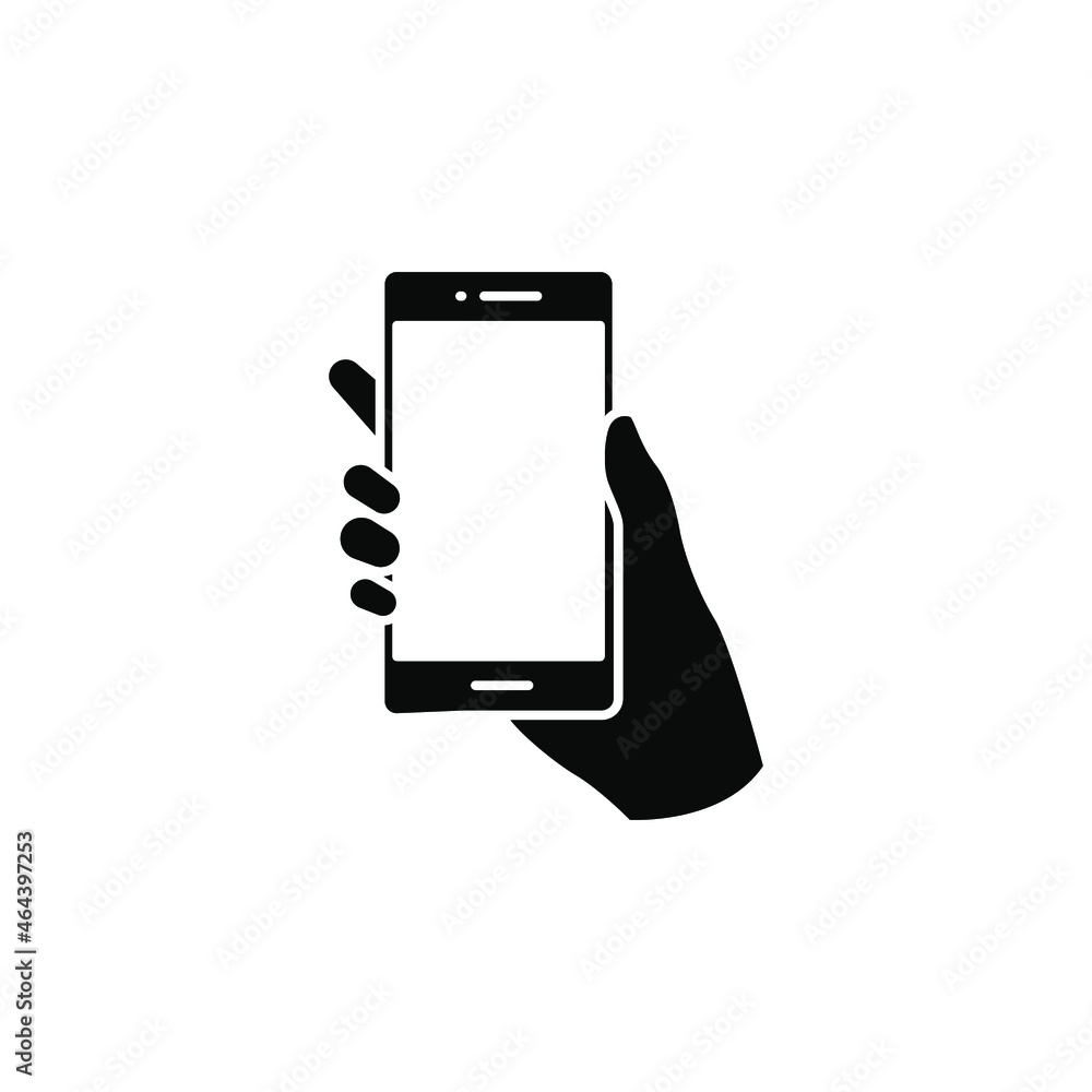 Hand holding phone icon. Simple solid style. Smartphone, cellphone ...