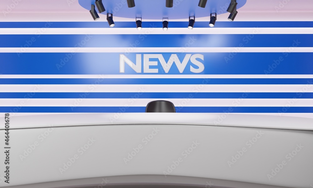 white table and lcd background in a news studio room.3d rendering ...