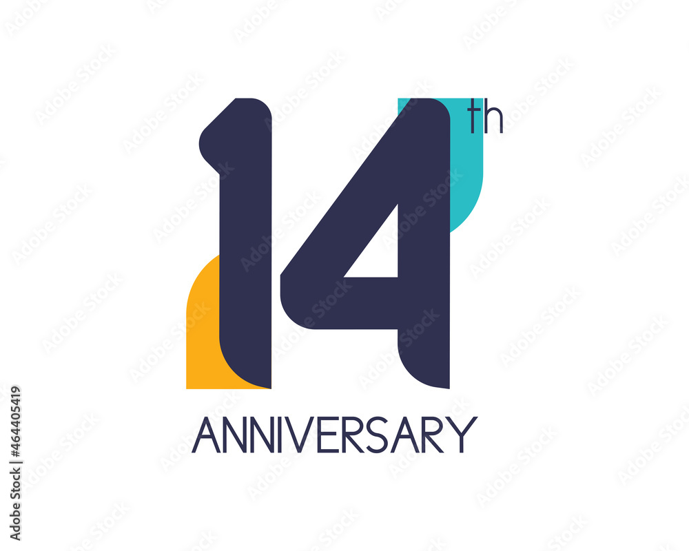 14th anniversary geometric logo. Overlap shapes for birthday design ...